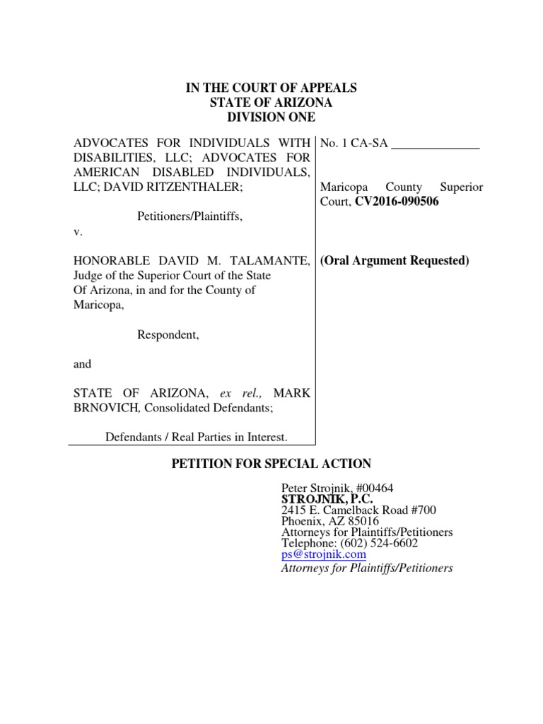 Petition For Special Action | PDF | Complaint | Prejudice (Legal Term)