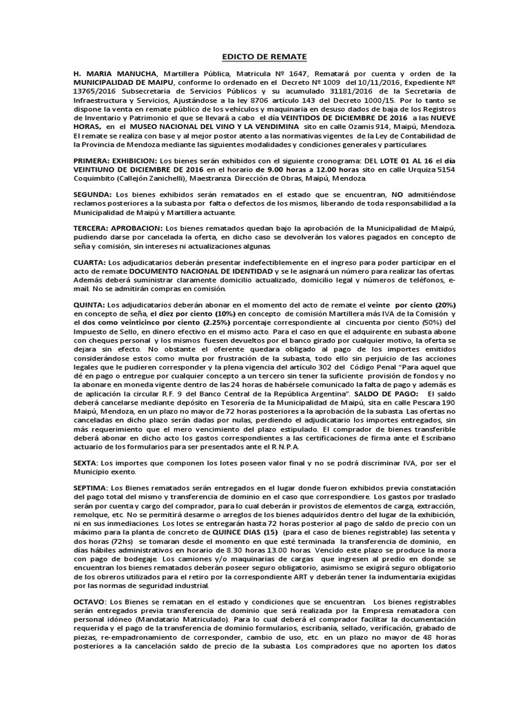 Edicto de Remate | PDF | Subasta | Pagos