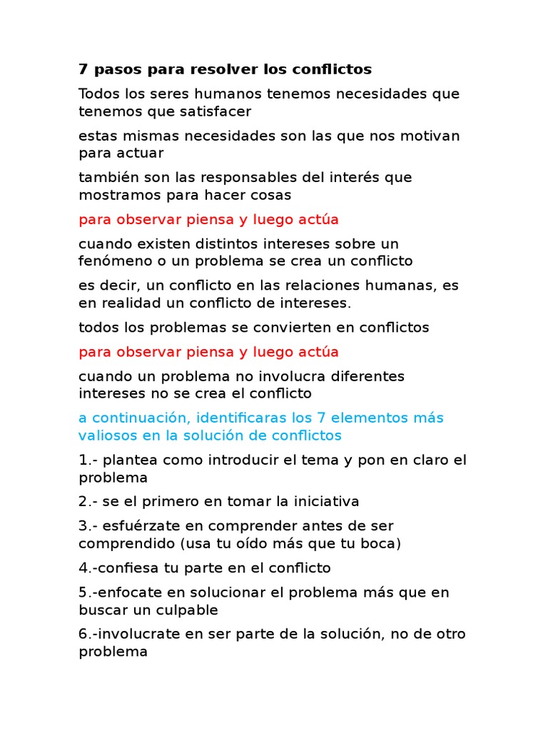 7 Pasos Para Resolver Los Conflictos