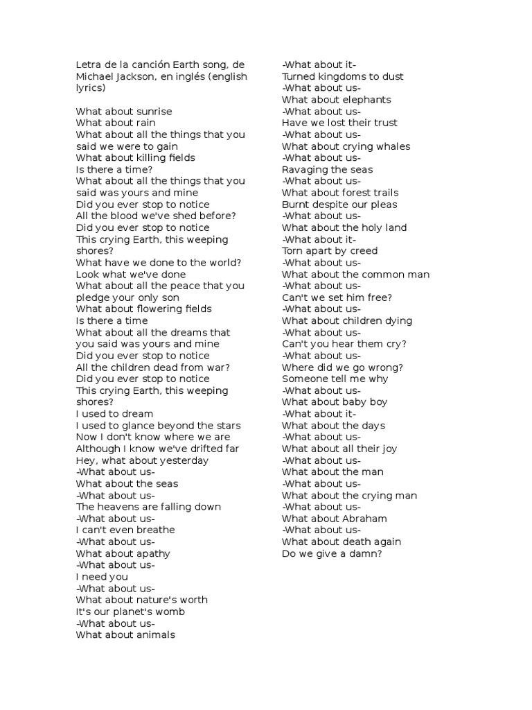 Letra de La Canción Earth Song | PDF | Leisure | Entertainment (General)