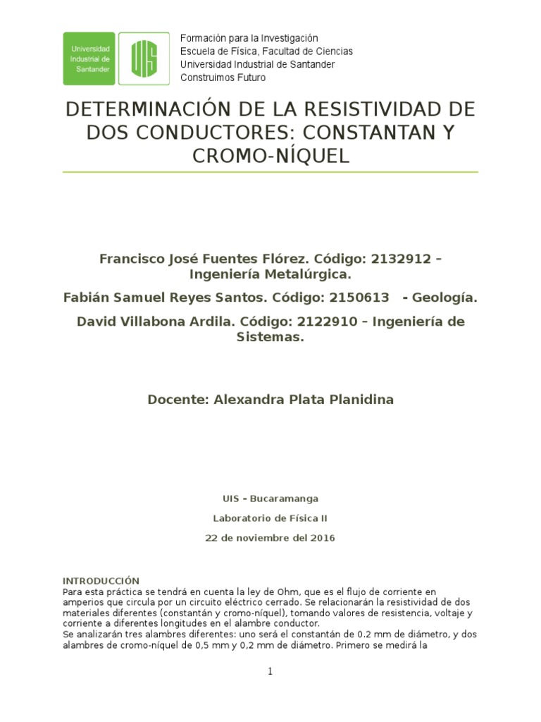 Informe I3 Final2 | PDF | Resistencia Eléctrica y Conductancia | voltaje