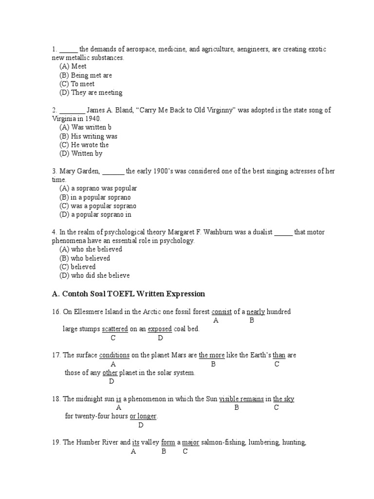 A. Contoh Soal TOEFL Written Expression | PDF | Nature