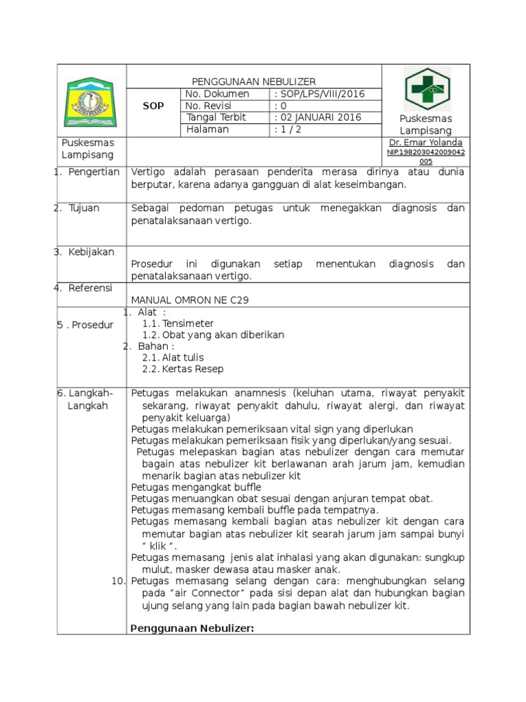 VII Sop Penggunaan Nebulizer | PDF