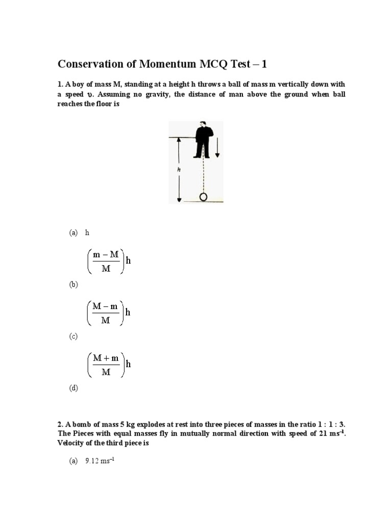 Conservation of Momentum MCQ Test | PDF | Momentum | Collision
