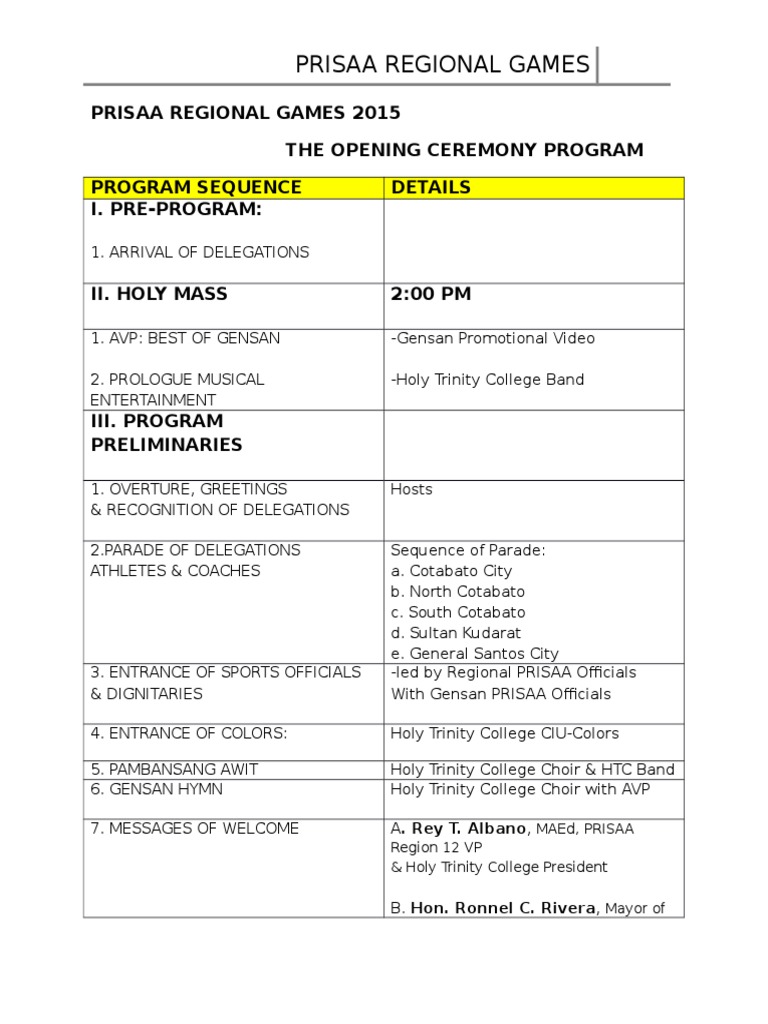 Prisaa Regional Games 2015 Program Final | PDF | Sports Competitions ...