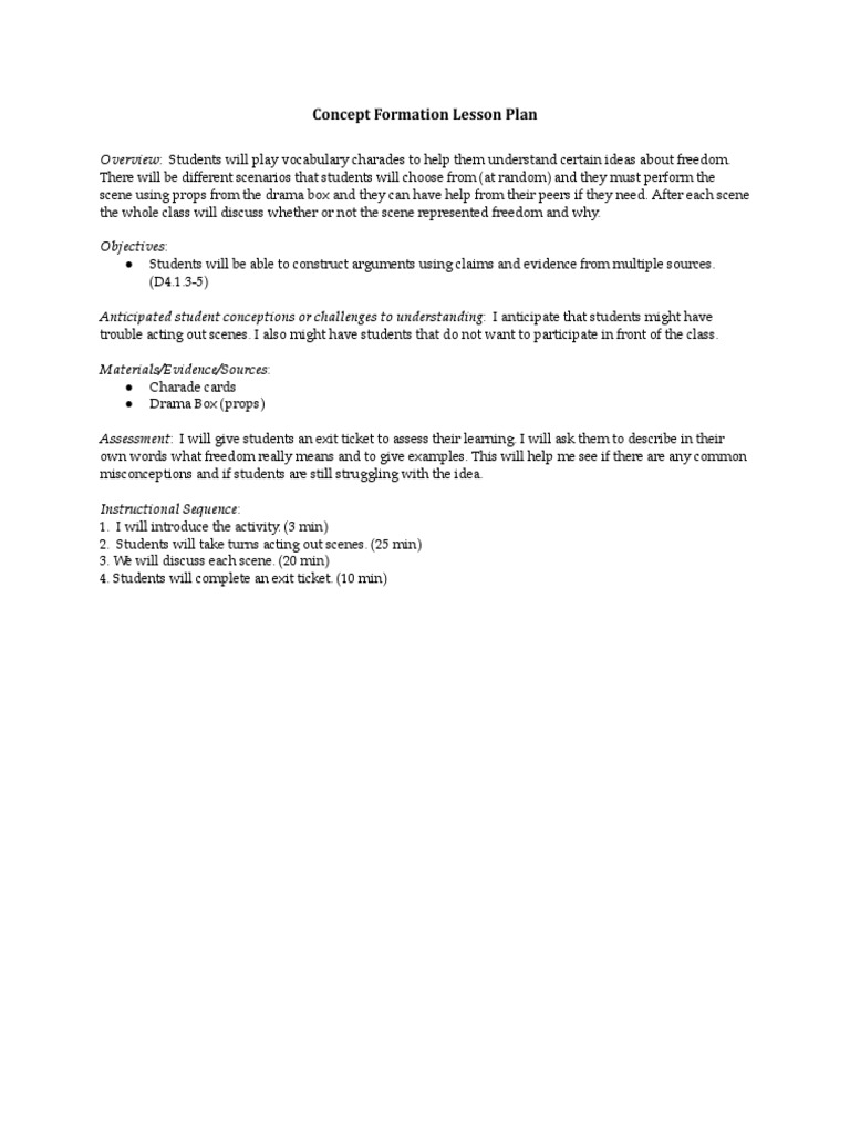 Concept Formation Lesson Plan | PDF
