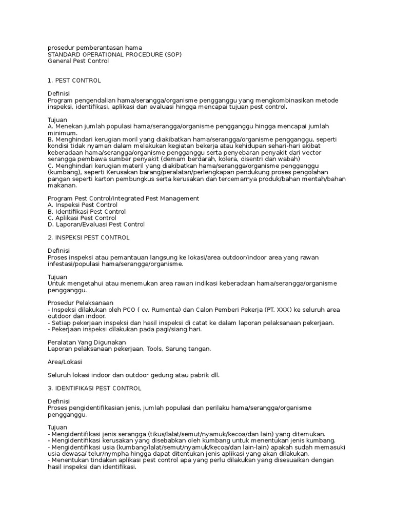 Sop Pest Control | PDF