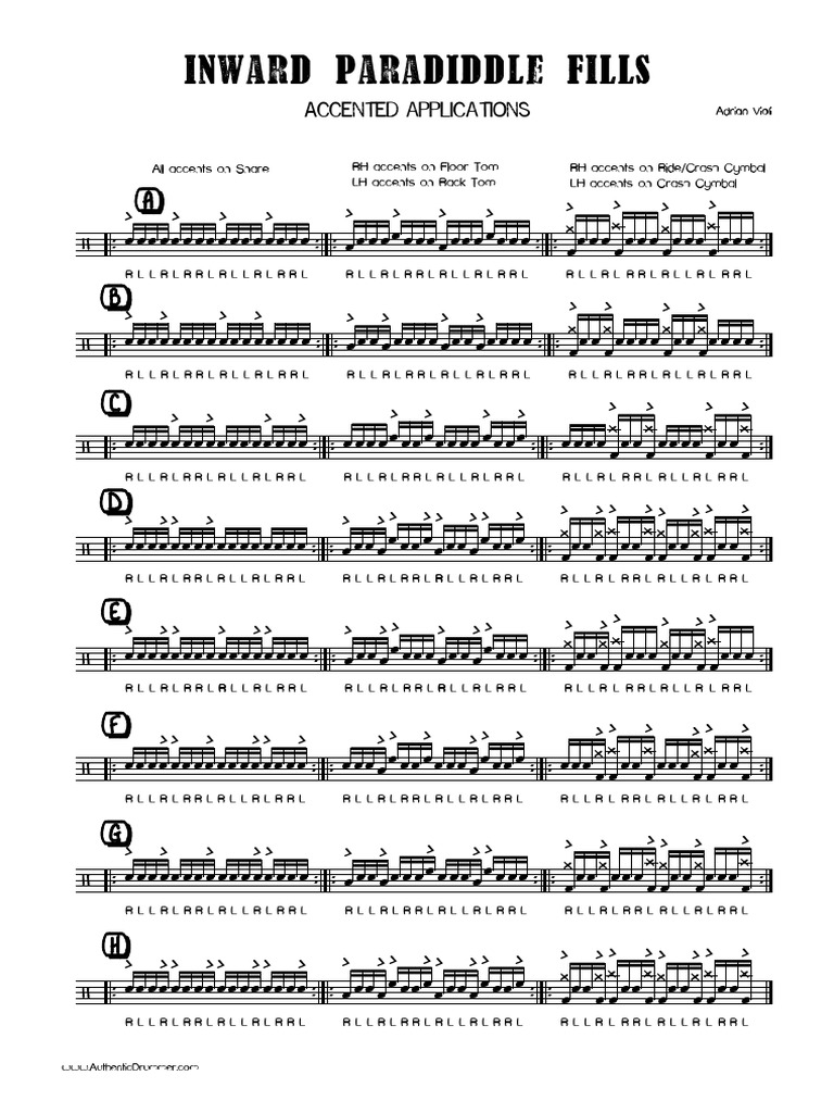 Fill Sticking Lesson Accented Inward Paradiddle Applications | PDF