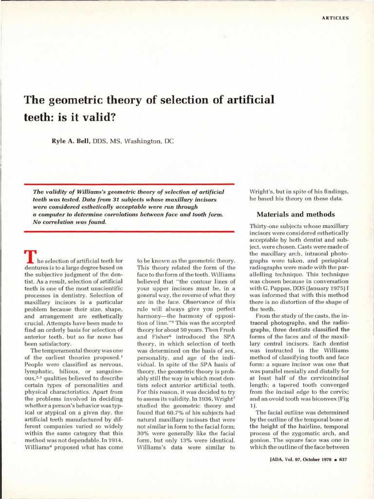 The Geometric Theory of Selection of Artificial Teeth: Is It Valid ...