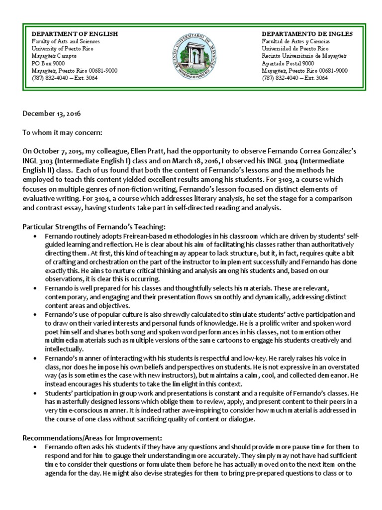 Observation Letter Fernando Correa González | PDF | English As A Second ...