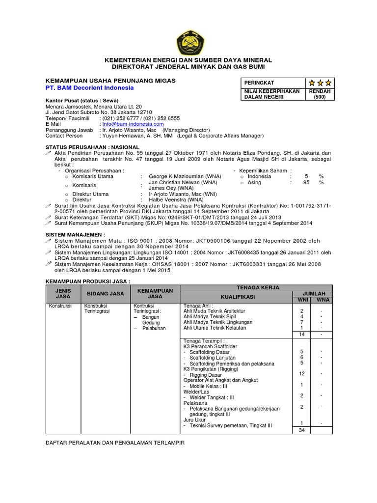 Profil PT. BAM Decorient Indonesia | PDF
