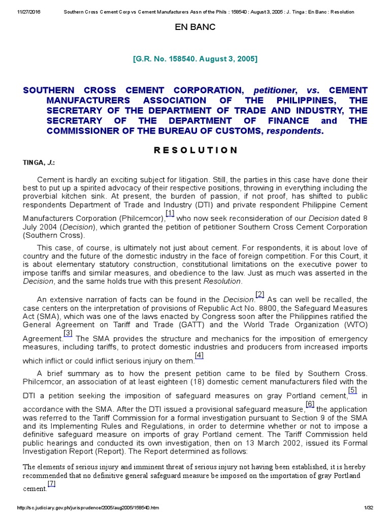 Southern Cross Cement Corp. v. PHILCEMCOR | PDF | Certiorari | Lawsuit