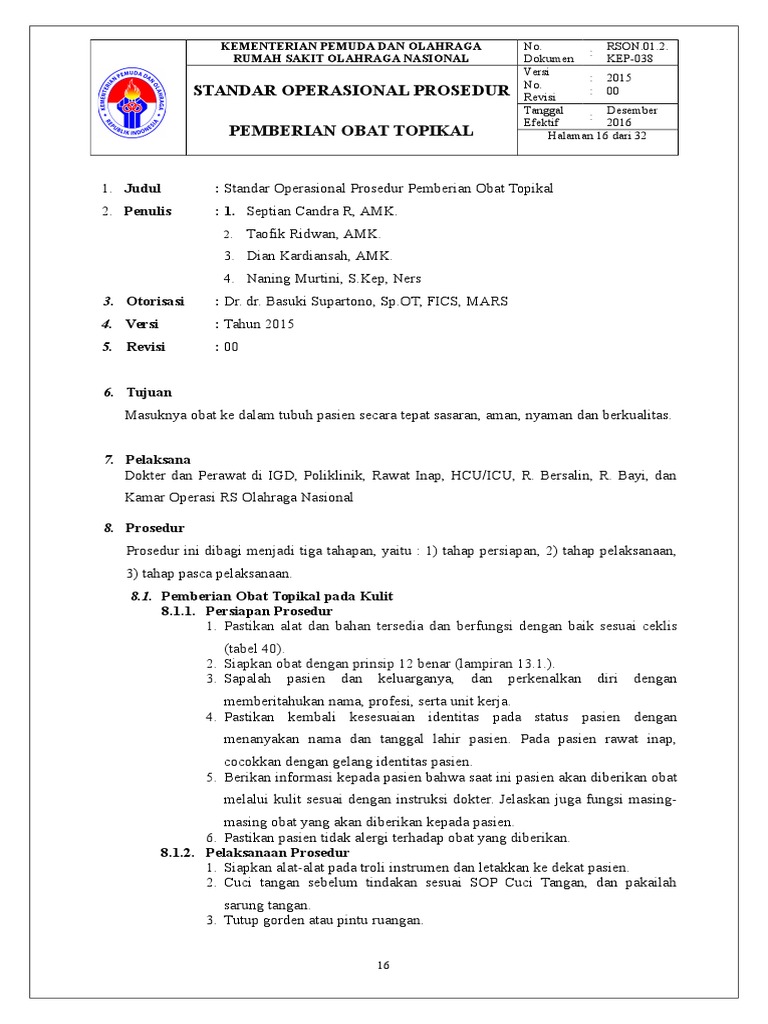 SPO Pemberian Obat Topikal | PDF