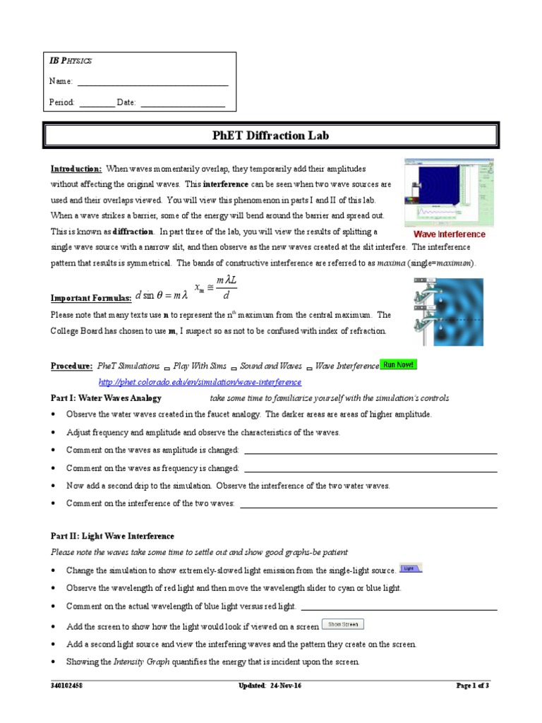 Diffraction Lab Using Phet Simulation | PDF | Interference (Wave ...