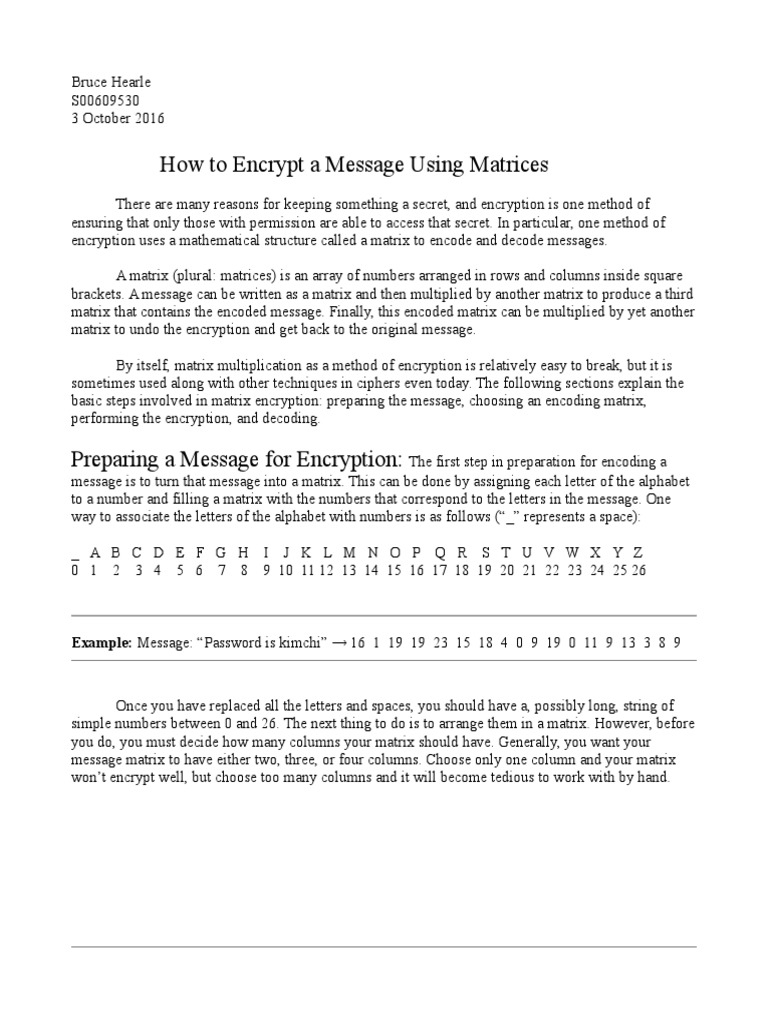 Matrix Encryption How To Pdf Matrix Mathematics Multiplication