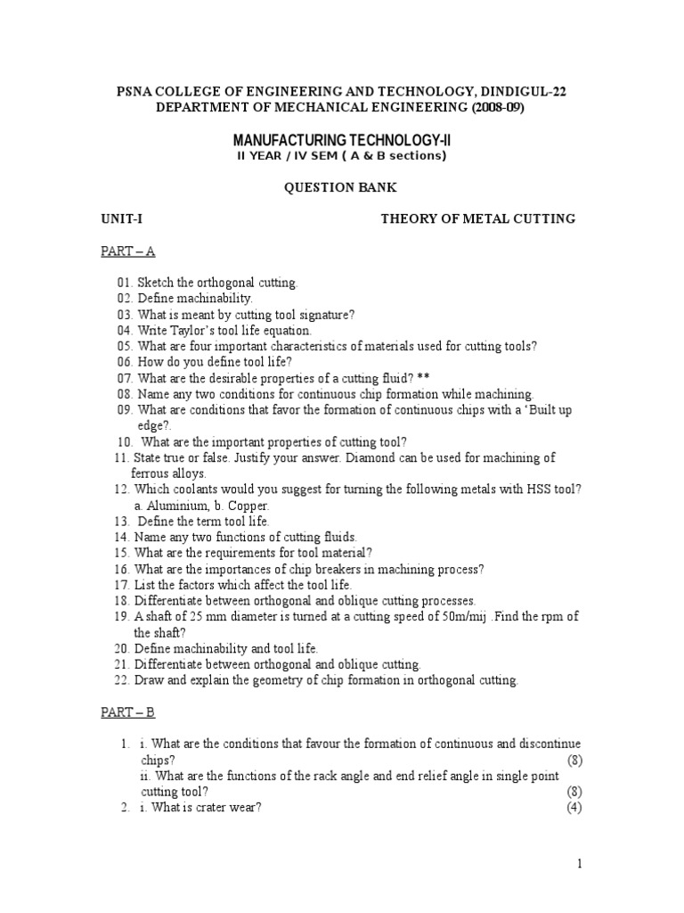 Question Bank - All Units | PDF | Gear | Machining