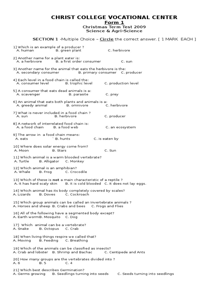 Form 1 Science Test | PDF