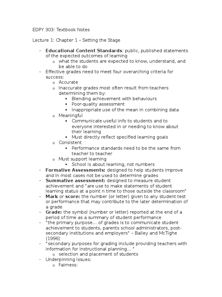 EDPY 303 Textbook Notes | PDF | Educational Assessment | Teaching
