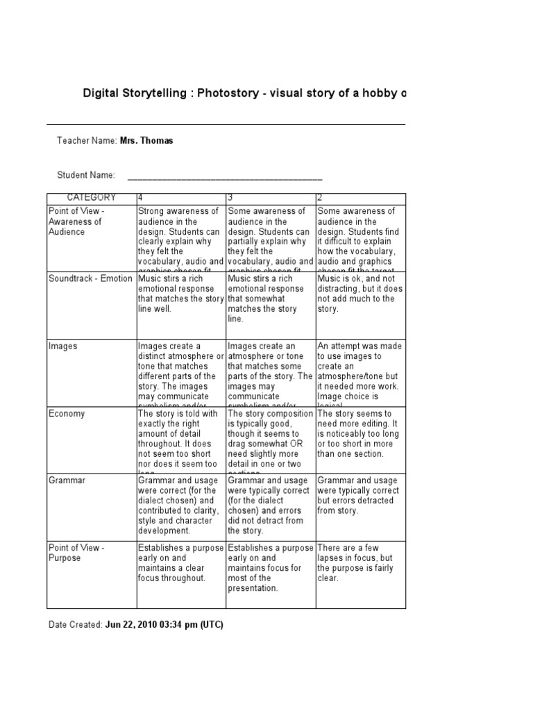 Photo Story Rubric | PDF | Graphics | Human Communication