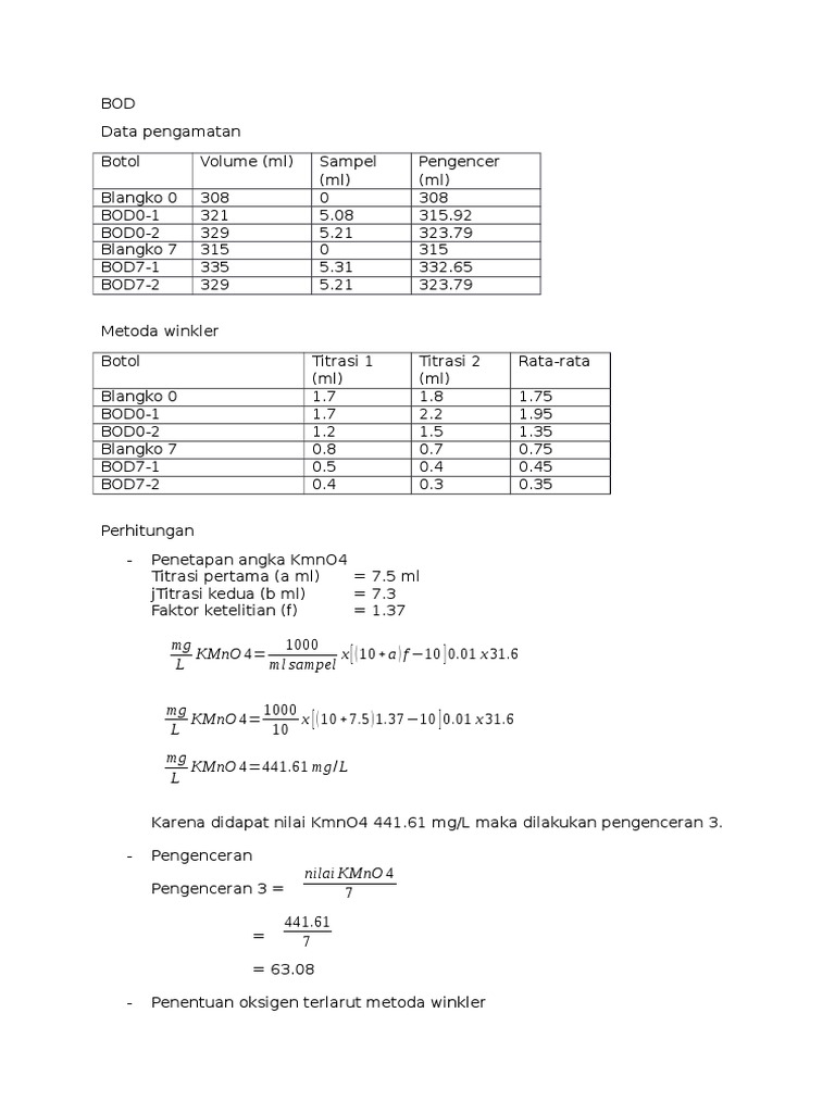BOD Analysis Using Winkler Method | PDF | Science & Mathematics