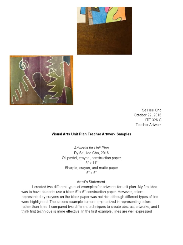 Visual Arts Unit Plan Teacher Artwork Samples | PDF | Language Arts ...
