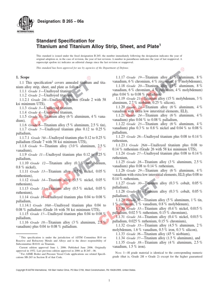 03 - Astm b265 - Titanium | PDF | Titanium | Engineering Tolerance