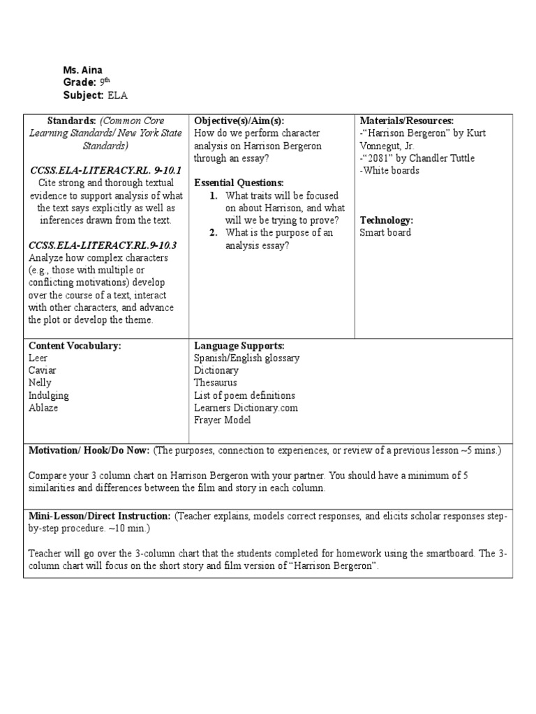 Harrison Bergeron Film and Short Story Weebly Upload | PDF | Language ...