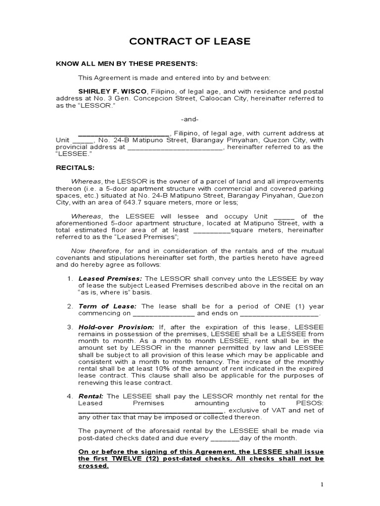 Lease Contract Sample | PDF | Lease | Common Law