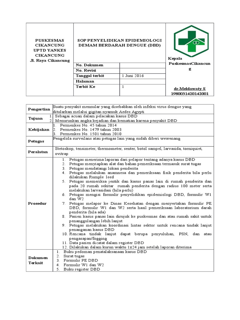 Sop Penyelidikan Epidemiologi Demam Berdarah Dengue DBD | PDF | Sains & Matematika