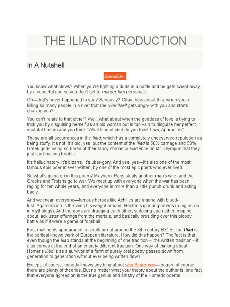 THE ILIAD SUMMARY: HOW IT ALL GOES DOWN | PDF | Iliad | Achilles