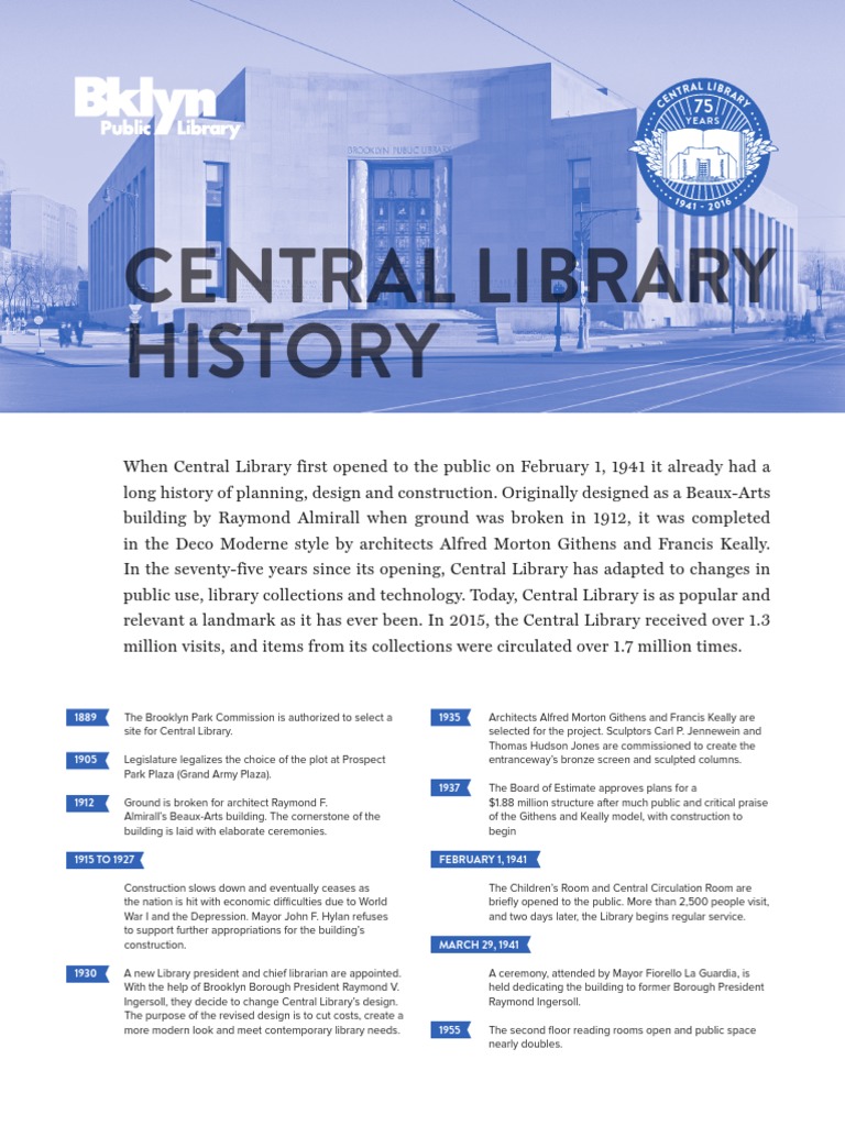 Central Library History | PDF | Brooklyn | Libraries