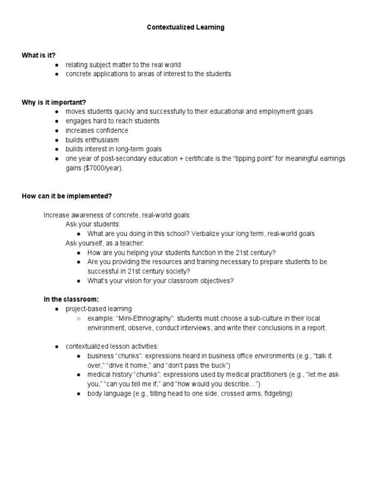 Contextualized Learning | PDF | Education Theory | Pedagogy