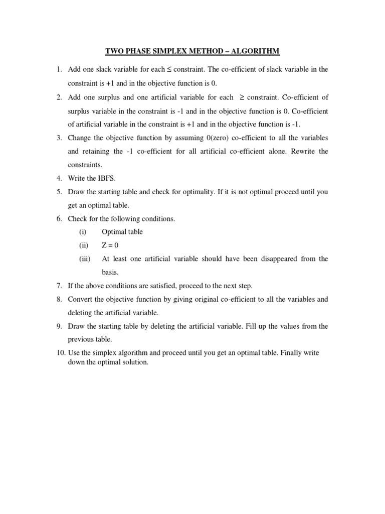 Two Phase Simplex Algorithm | PDF