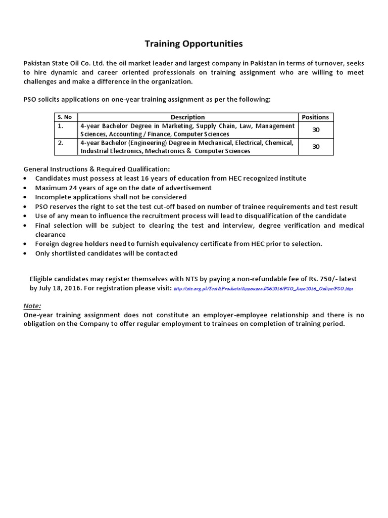 PSO Training Opportunities for 60 Positions | PDF