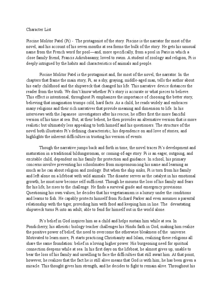 Life of Pi Characters PDF | PDF | Religion And Belief