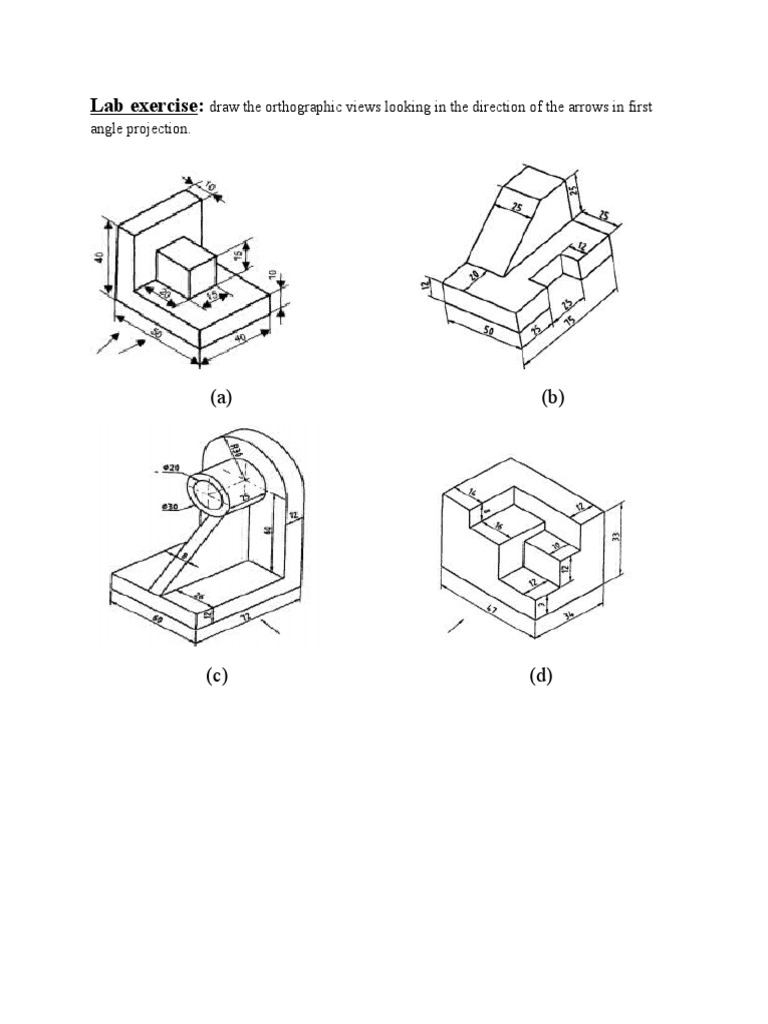 Lab Exercise:: Draw The Orthographic Views Looking in The Direction of ...