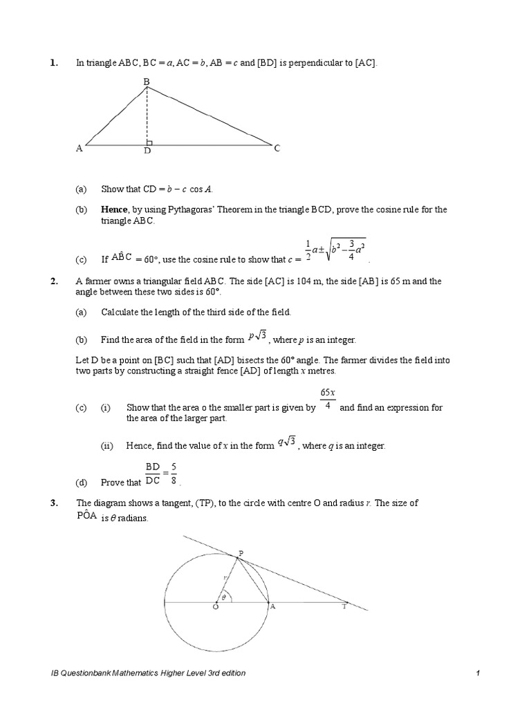 IB Questionbank Mathematics Higher Level 3rd Edition 1 | PDF | Circle | Triangle