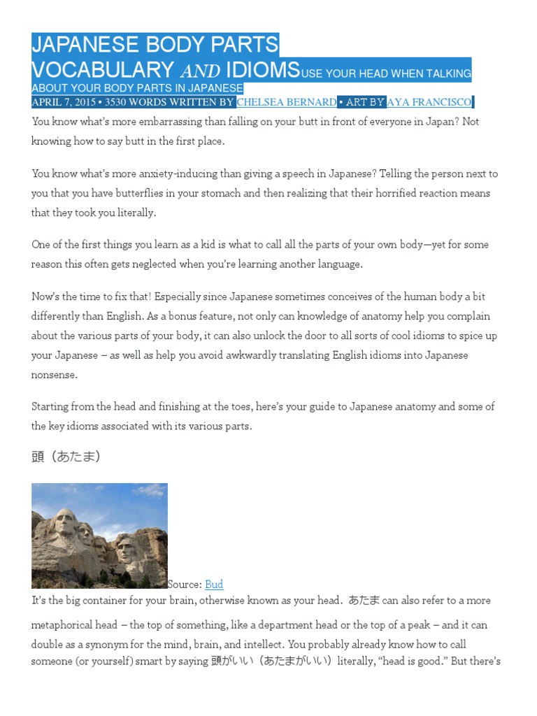 Japanese Body Parts & Idioms Guide | PDF | Finger | Human Anatomy