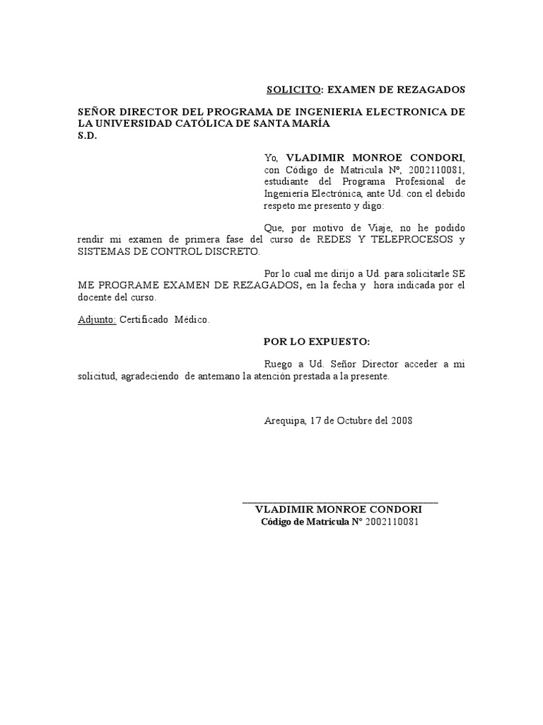 Solicitud de Examen de Rezagados | PDF