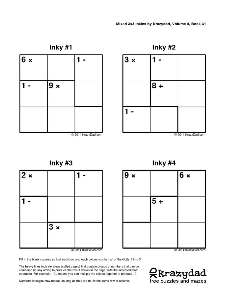 Inky #1 Inky #2: Mixed 3x3 Inkies by Krazydad, Volume 4, Book 31 | PDF