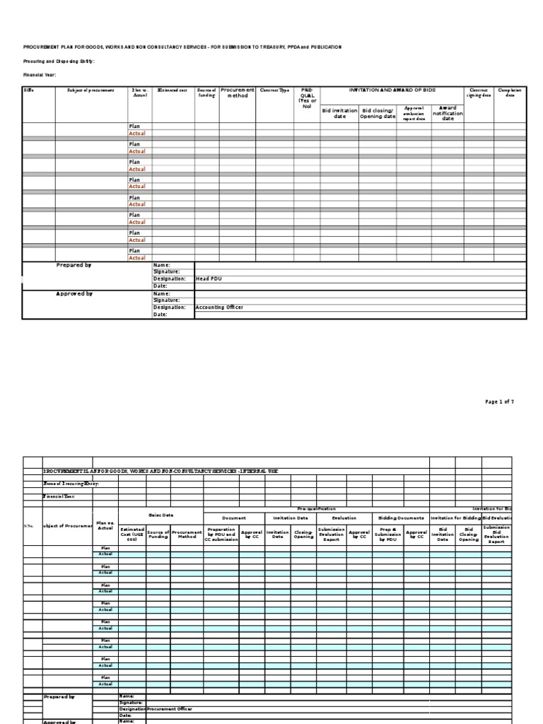 Final PPDA Procurement Plan Template As at 17th March 2012 | PDF ...