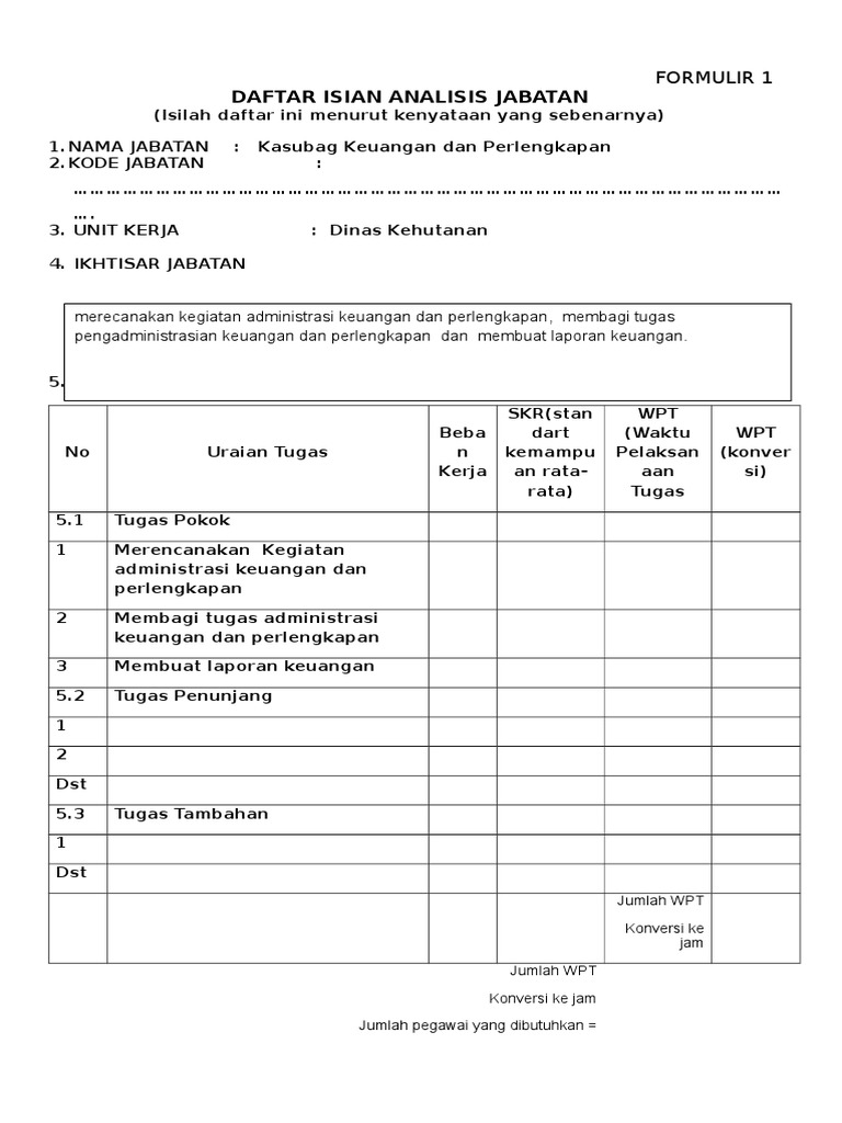 Formulir 1 - Analisis Jabatan