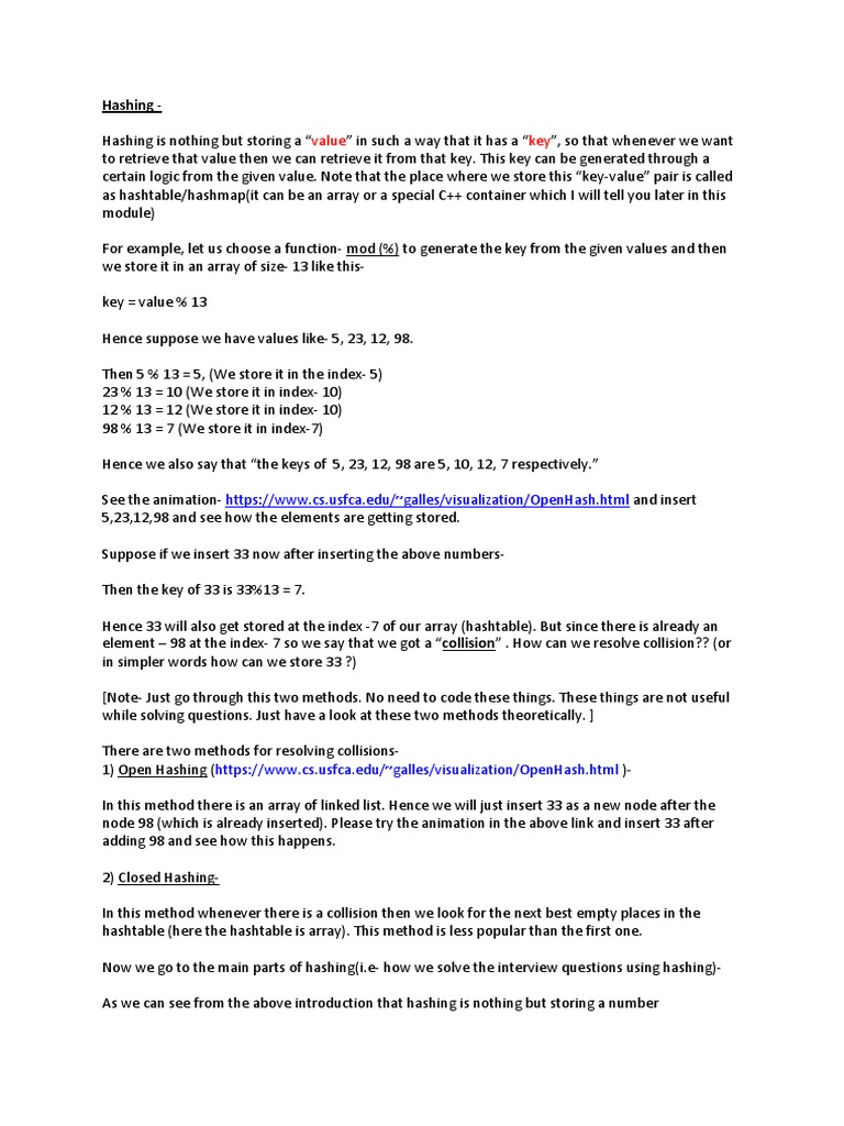 Hashing - : Value Key | PDF | Array Data Structure | Mathematical Concepts