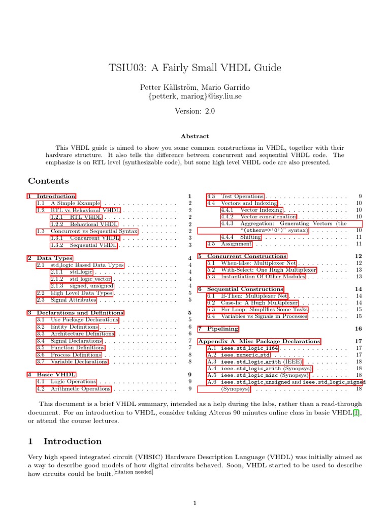 TSIU03: A Fairly Small VHDL Guide: Petter K Allstr Om, Mario Garrido (Petterk, Mariog) @isy ...