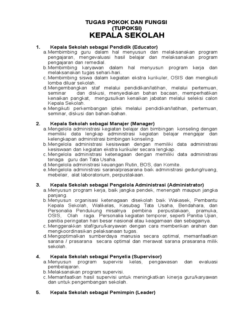 Tugas Pokok dan Fungsi Kepala Sekolah | PDF