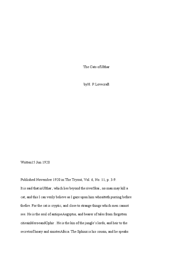 The Cats of Ulthar: A Lovecraft Tale | PDF | Mystery, Thriller & Crime ...