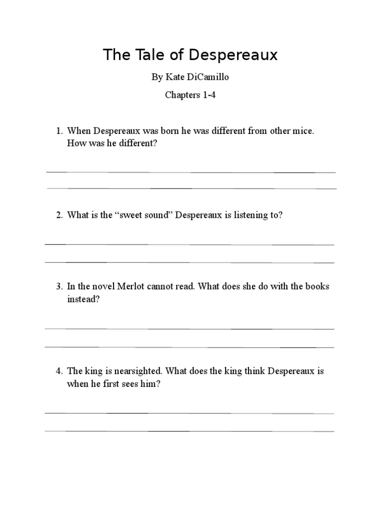 The Tale of Despereaux Accountability Questions | PDF