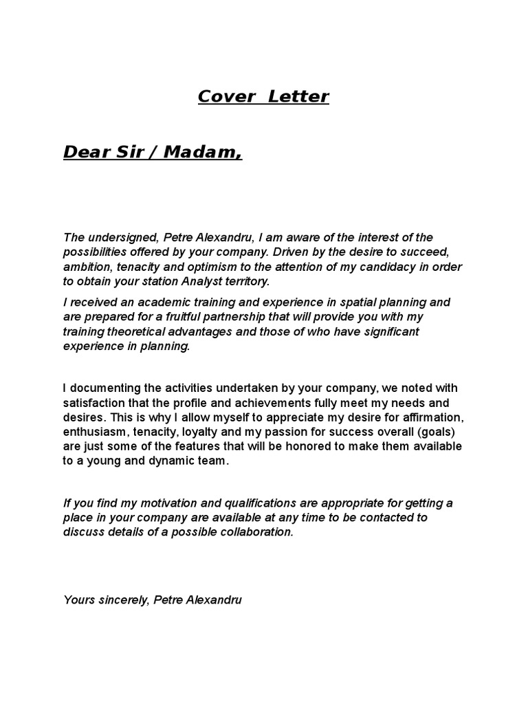 Cover Letter Dear Sir / Madam | PDF
