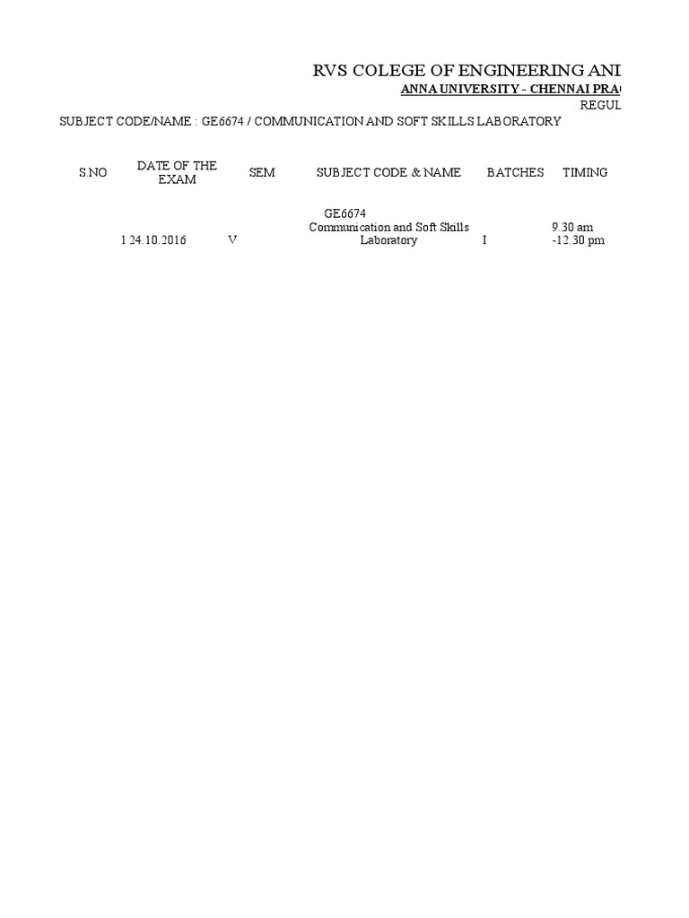 RVS CET Communication Lab Exam Schedule | PDF | Vocational Education ...