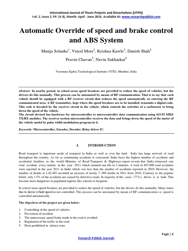 Automatic Override of Speed and Brake Control and ABS System-213 | PDF ...
